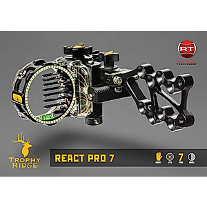 Trophy Ridge React Pro 7 Pin Archery Bow Sight - Tool Less Windage and Elevation Adjustability, 2nd/3rd Axis Leveling, Adjustable Click Light, Glow Ring, Right Hand, 0.010 Pin