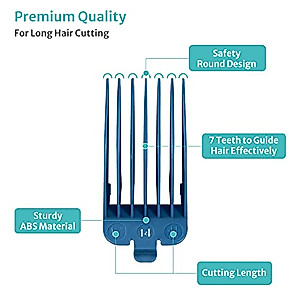 4 Professional Extra Long Hair Clipper Guards Cutting Guides Fits for Most Wahl Clippers, Color Coded Clipper Combs Replacement - 1.25", 1.5", 1.75" & 2" ( #10, #12, #14, #16