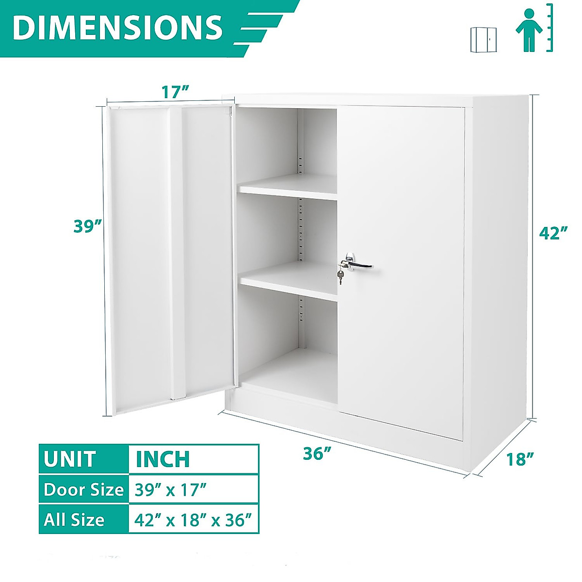 INTERGREAT Metal Storage Cabinet with Doors, Locking Steel Storage Cabinet with Lock and Shelves, Heavy Duty Lockable Metal Cabinet for Office, Bathroom, Home, Laundry Room, Kitchen (White)