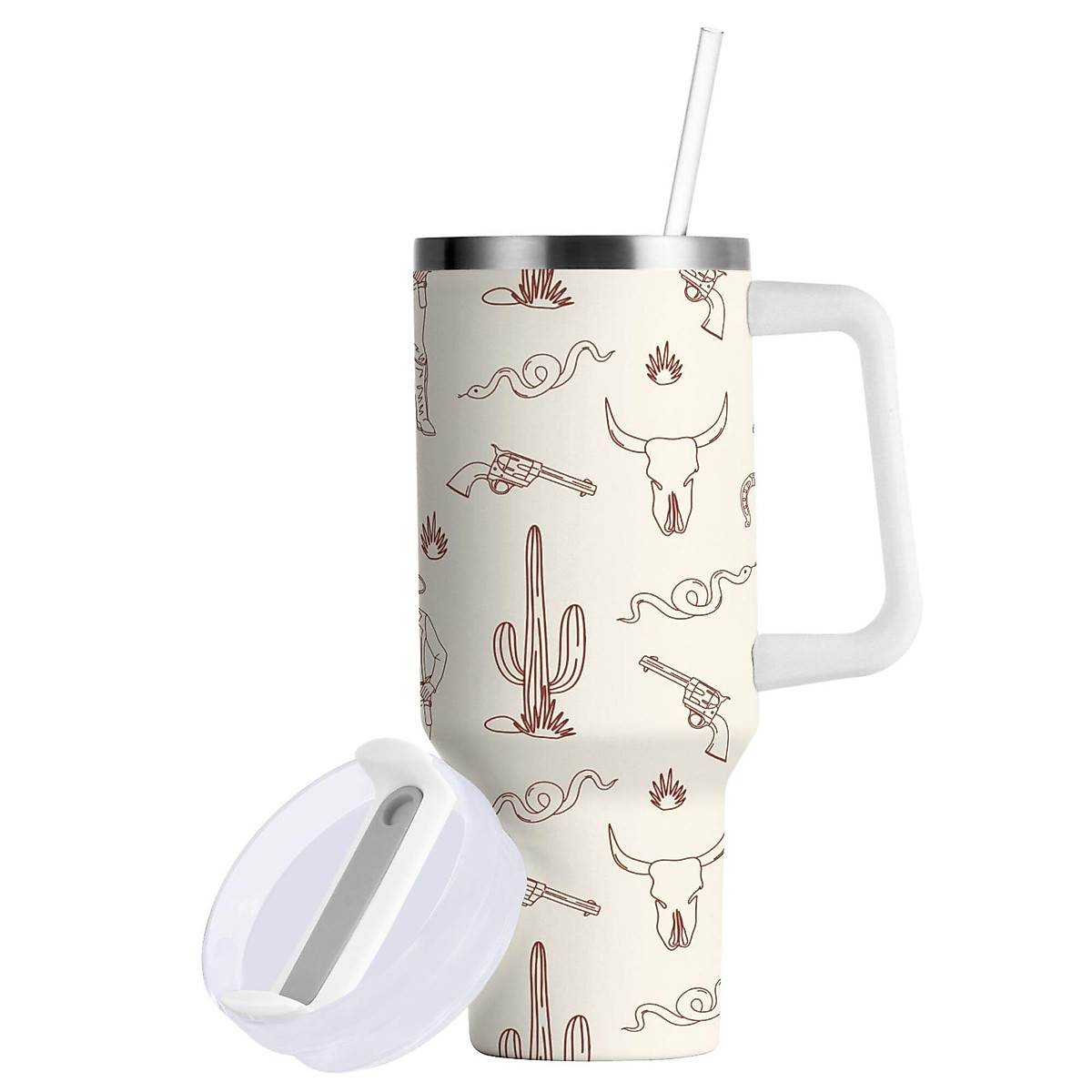 xigua Vintage Western Cowboy 30 Oz Tumbler with Lid and Straw, Double Vacuum Stainless Steel Insulated Sports Water Bottle Cup Holder Friendly Leak-Proof Travel Coffee Cup for Iced Drink