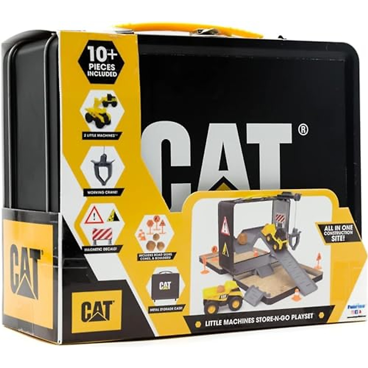 CAT Construction Toys, Store N Go Construction Playset with Travel Case, Ages 3+, 2 Little Machines Vehicles & Assortment of Construction Site Accessories, Quality, Durable & Realistic