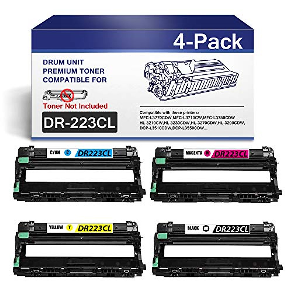 4Pack (1BK+1C+1M+1Y) DR223CL Drum Unit (Toner not Included) Compatible Replacement for Brother MFC-L3770CDW L3710CW L3750CDW HL-3210CW 3230CDW DCP-L3510CDW Printer Drum.