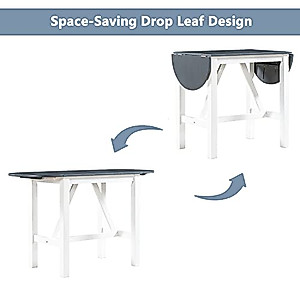 Merax 3-Piece Wood Counter Height Drop Leaf Dining Table Set with 2 Upholstered Chairs for Small Place, Grey