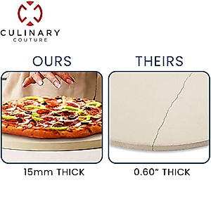 Culinary Couture 15" Round Pizza Stone for Oven and Grill - Cordierite Pizza Stone for Bread, Calzone, Cookies - Oven and Grill Pizza Stone for Outdoor Grill, Stone Pizza Pan for Oven