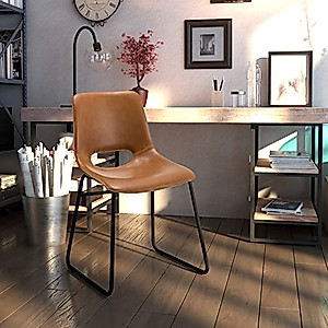 Faux Leather Dining Chairs Set of 2 Farmhouse Upholstered Dining Chair,Urban Industrial Indoor Kitchen Dining Chair, Boho Dining Chairs Mid Century Modern Minimalist Desk Chair Roxana 18" Whisky Brown