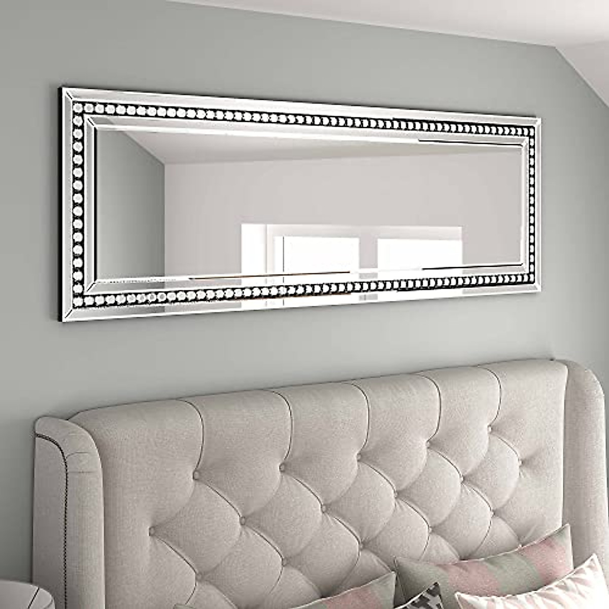 MUAUSU Full Length Mirror - Standing Hanging or Leaning Rectangle Floor Mirror,59''x 18'' Crystal Surround Full Body Mirror Wall Mounted Dressing Mirror for Bedroom Living Room