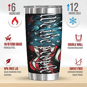FOCIUZTA 20oz Stainless Steel Tumbler with Lid & Straw, Patriotic Skull Graphic, Vacuum Insulated Travel Mug, Double-Walled Beverage Cup for Coffee, Ice Drinks, Juice, Thermal Cup Gift for Family