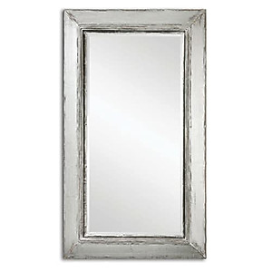 OBIOZZ Bedroom Floor Standing Mirror 74" Distressed Silver Wall Mirror Floor Leaner Full Length Antique, Elegant Framed Mirror Adds Beauty to Your Home