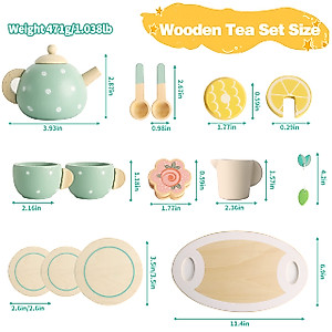 Neo LOONS Wooden Tea Set for Little Girls,15pcs Wooden Toys Play Kitchen Accessories Toddlers Tea Party Set for Preschool Children Play Food Tea Set for Kids