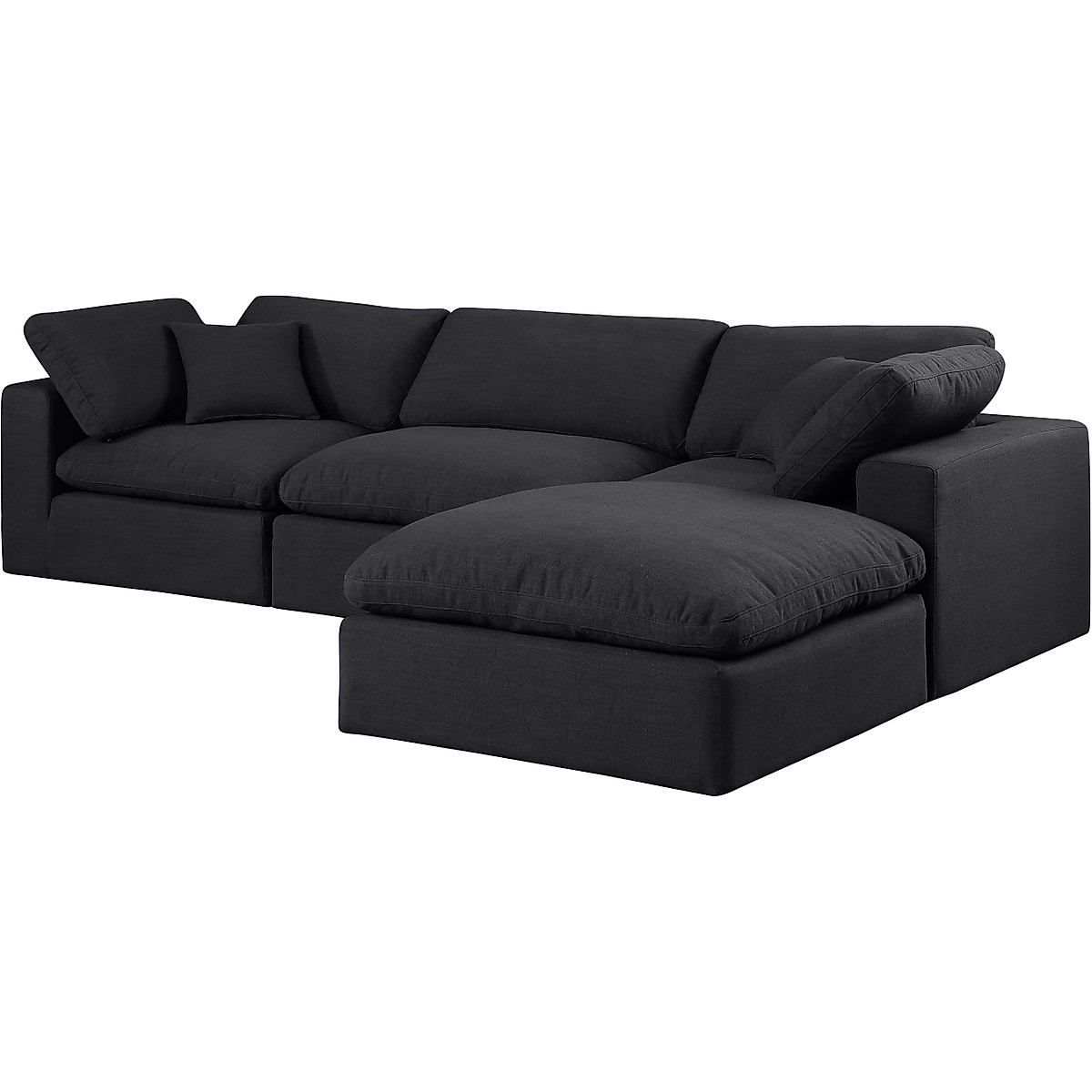 Meridian Furniture 187Black-Sec4A Comfy Collection Modern | Contemporary Upholstered Modular Sectional, Black Linen Textured Fabric Upholstery, Down Feather Cusions, 119" W x 79" D x 34.5" H, Black