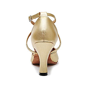 HROYL Character Dance Shoes for Women T-Strap Modern Latin Salsa Tango Shoes Ballroom Dance Heels,YCL272-Gold-8.5,US6.5