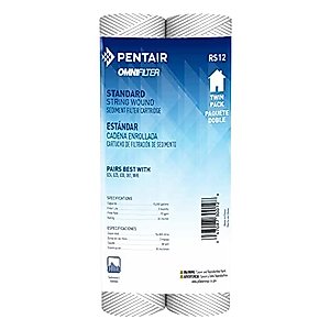 Pentair OMNIFilter RS12 Sediment Water Filter, 10-Inch, Standard Whole House String Wound Sediment Replacement Filter Cartridge, 10" x 2.5", 20 Micron, Pack of 2