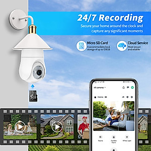 Light Bulb Security Camera 2K Indoor/Outdoor Full Color Night Vision Lightbulb, 2.4GHz Wireless WiFi 360° Cameras Bulbs, Auto Motion Tracking, Audible Alarm, Easy Install, 24/7 SD & Cloud Recording