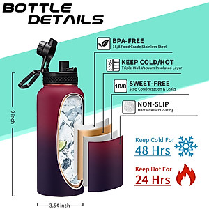 32OZ Insulated Water Bottle with Straw - Spout Lid, Sweat-Proof & BPA-Free Metal Reusable Water Bottles, Wide-Mouth Vacuum Insulated Bottle with Paracord Handle, Bottle Sleeve Bag & Protective Boot