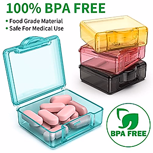 TecQach Small Pill Box 4 pcs,Cute Travel Pill Organizer Case Mini Tiny Clear Plastic Storage Containers Portable for Pocket Purse