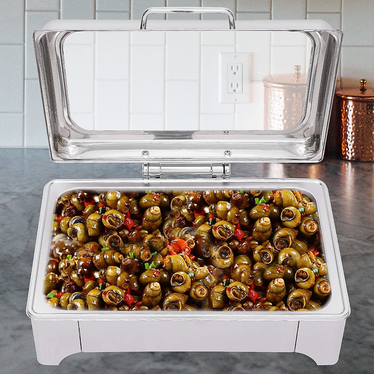 Chafing Dish, 9.5Qt Chafer Dish Buffet Set with 1 Water Pan and 2 Trays, Stainless Steel Buffet Warmers for Party Restaurant Hotel - Adjustable Temper