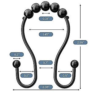 BBLHOME Shower Curtain Hooks, Shower Curtain Rings Rust Proof Metal Smooth Glide Double Shower Curtain Hooks for Bathroom Shower Curtains Rod, Kitchen Utensils,Towels, Set of 12,Black