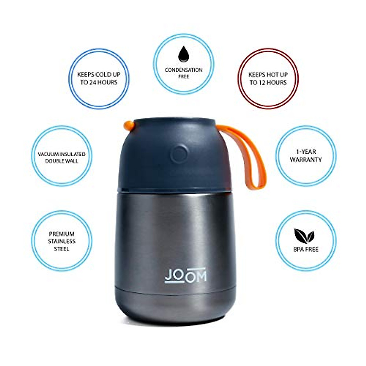JOOM Insulated Food Jar, Vacuum Insulated Food Container, Stainless Steel Food Thermos, Soup Thermos, Food Jar for Kids, Adult Lunch Container, Hot Lunch Container Travel Jar Food Flask 17oz