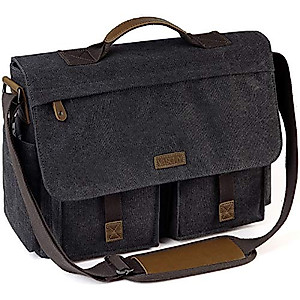 VASCHY Messenger Bag for Men, Vintage Water Resistant Waxed Canvas Satchel 15.6 inch Laptop Briefcase Shoulder Bag with Padded Shoulder Strap Gray