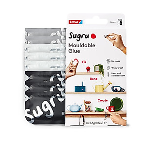 Sugru by Tesa - Moldable Multi-Purpose, Silicone Adhesive Glue - for Creative Fixing, Repairing, Pasting & Personalizing - Outdoor & Indoor Home DIY Projects - 8 Pack - Black, White & Gray (3.5g/ea)