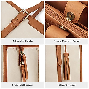 ECOSUSI Laptop Bag For Women 15.6 Inch Work Tote Bags PU Leather Computer Purse For Business Office With 3 Layer Compartments