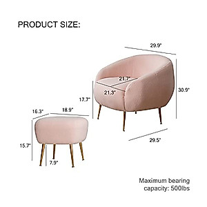 Kiztir Pink Accent Chair, Reading Chair with Ottoman/Gold Legs, Sherpa Accent Chair for Living Room, Bedroom or Reception Room