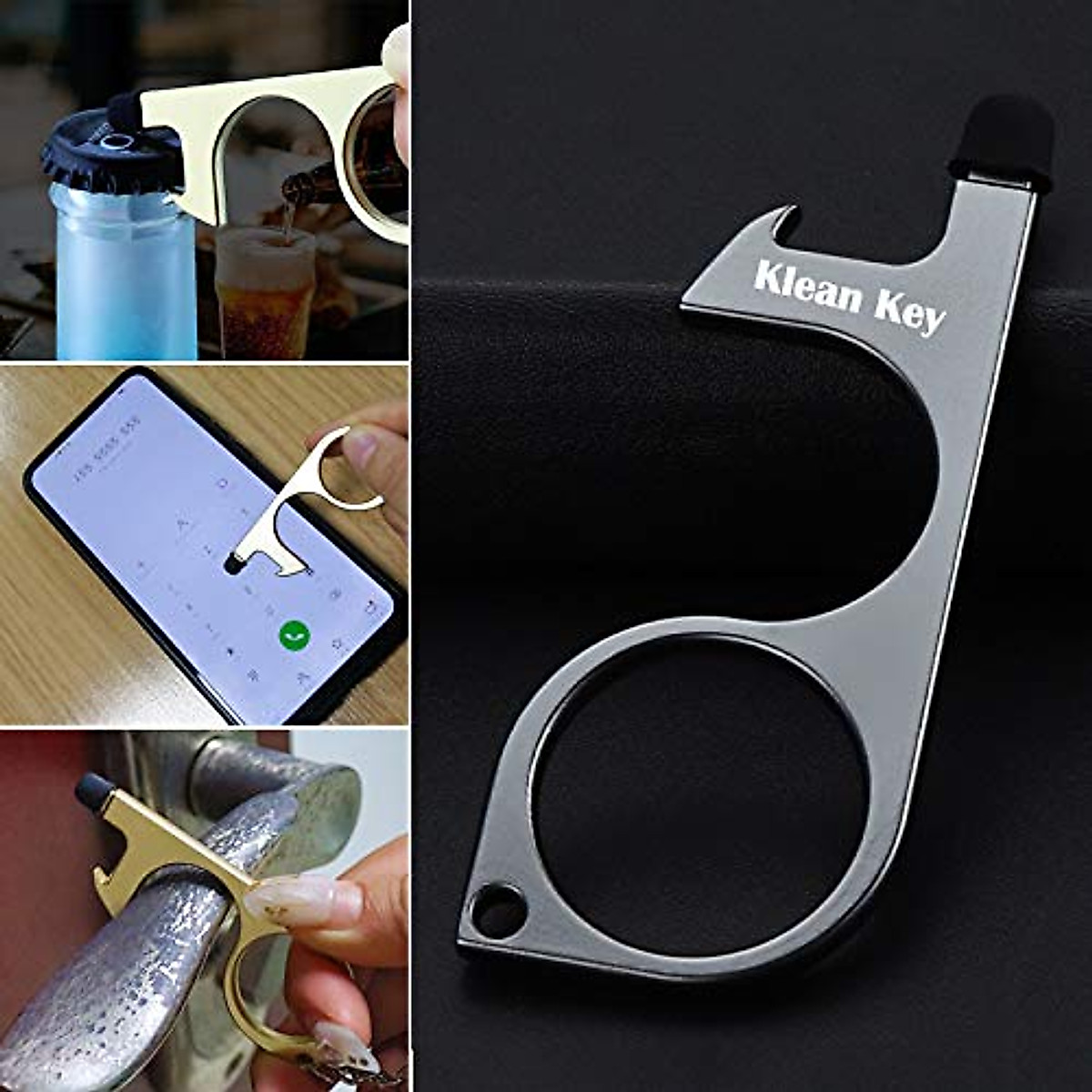 Klean Key Premium No Touch Door Opener Key Chain-Works on Touch Screen-Great for Elevator Buttons- Bottle Opener (Silver)