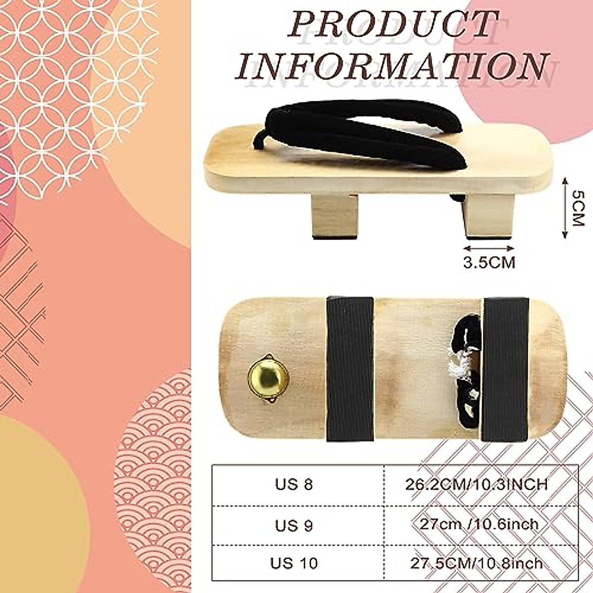 Hercicy Japanese Wooden Clogs with 2 Pairs Tabi Socks Japanese Sandals Wooden Sandals Wooden Geta Sandals Clogs Halloween (9-10 Woman/9-10 Man)