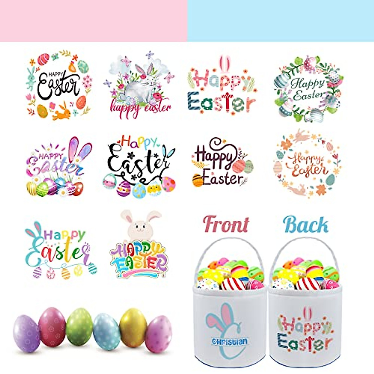 Personalized Easter Basket Custom with Name Customized Candy Egg Easter Buny Tote Bags Carry for Girls Boys Happy Easter Gift Decorations