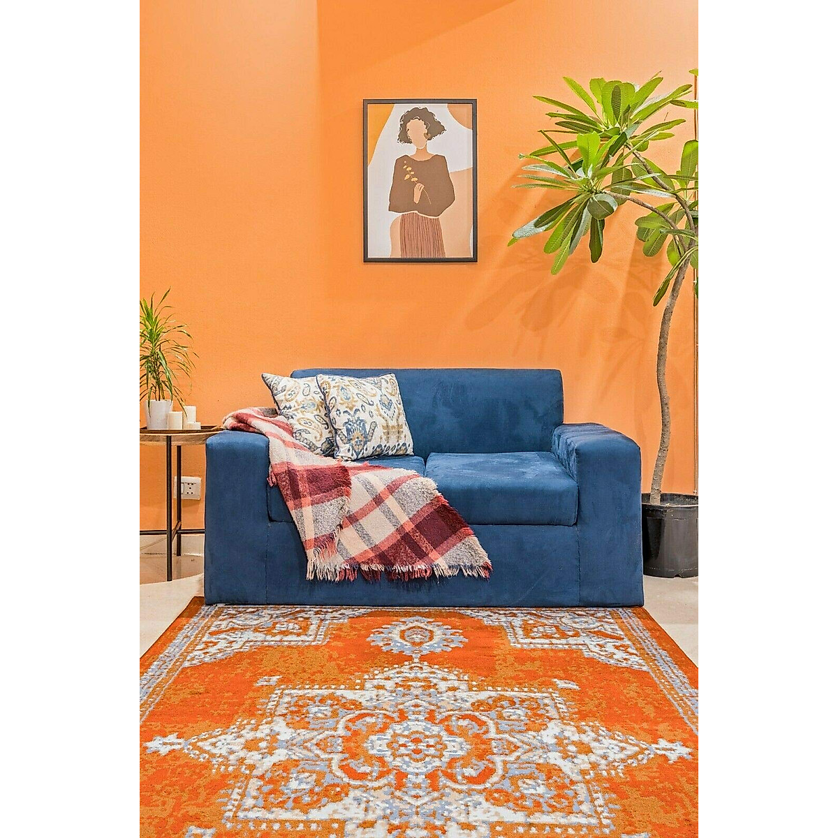 Furnish my Place Bohemian Rug - 7 ft. 8 in. x 11 ft, Rust, Indoor Area Rug with Bordered Design, Jute Backing
