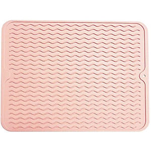 Silicone Heat Resistant Drain Pad Dish Draining Mat Non Slip Drying Pad Dry Fast Sink drying mat for Kitchen Black Grey Pink Red (Pink)