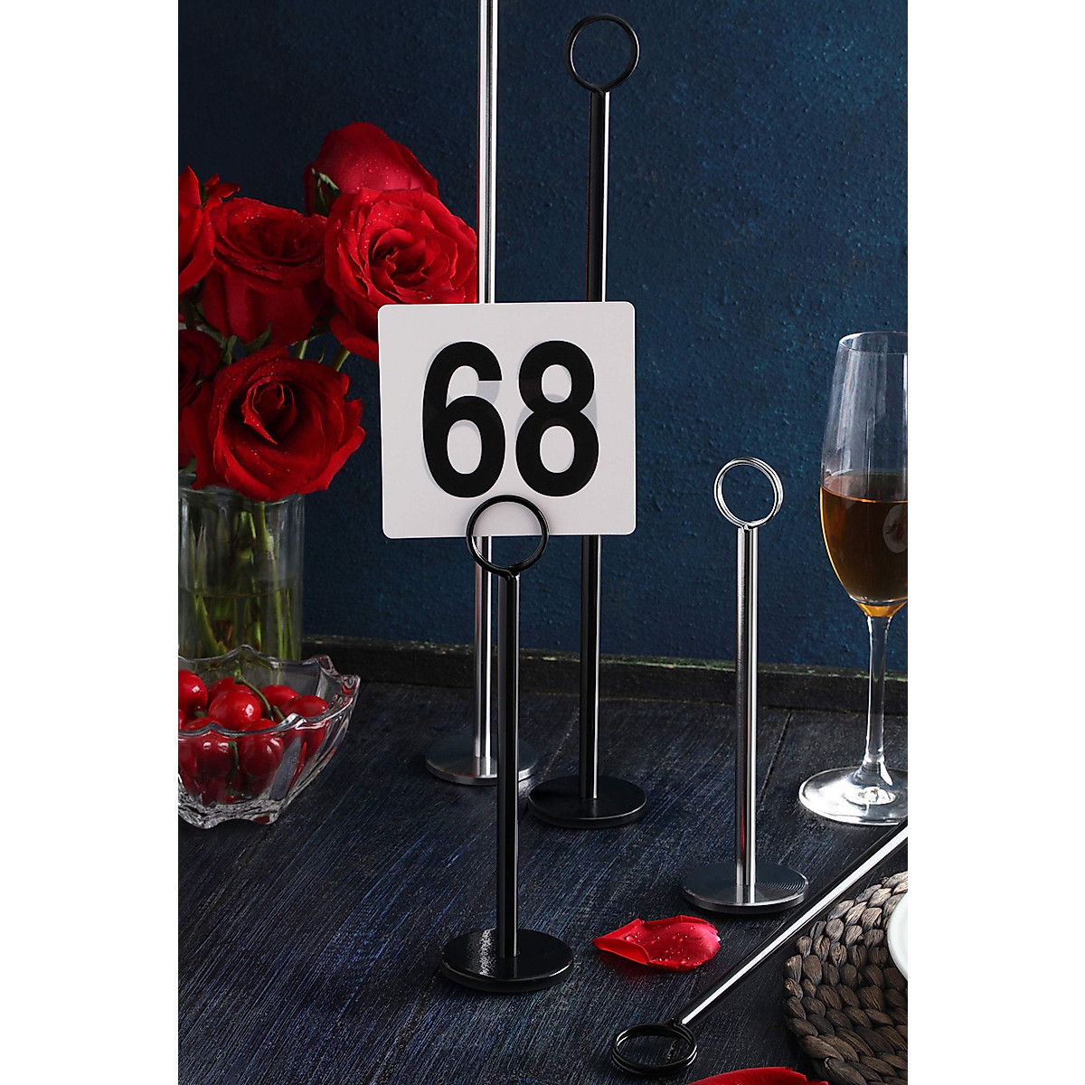 New Star Foodservice 27730 Ring-Clip Table Number Holder/Number Stand/Place Card Holder, 18-Inch, Set of 12, Black Finish