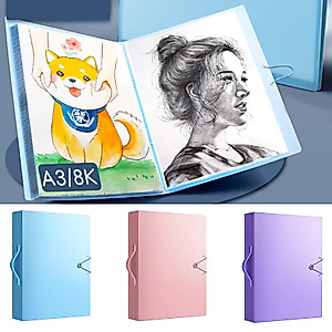 Worparsen Rhinestones Painting Photo Album A3 60Pages Clear Pockets Plastic Sleeves Buckle Crack-Resistant Diamonds Art Portfolio Folder Purple