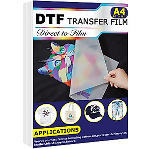DTF Transfer Film(8.3" x 11.7")50 Sheets PET Direct to Film Heat Transfer Paper for All DTF&DTG Printer,Matte DTF Film for Sublimation Black White Light Dark Fabric T-Shirt