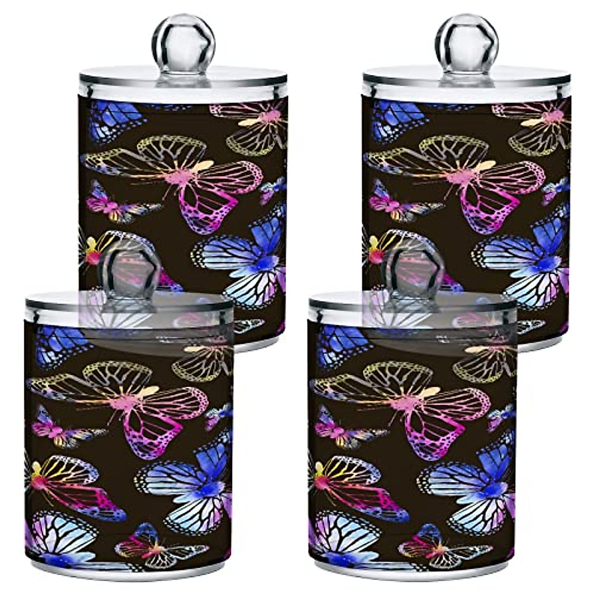 Kigai Colorful Butterfly Qtip Holder Dispenser - 14OZ Clear Plastic Apothecary Jars Food Storage Jar with Lids Bathroom Canister Organizer for Coffee, Tea, Candy, Floss (2Pack)