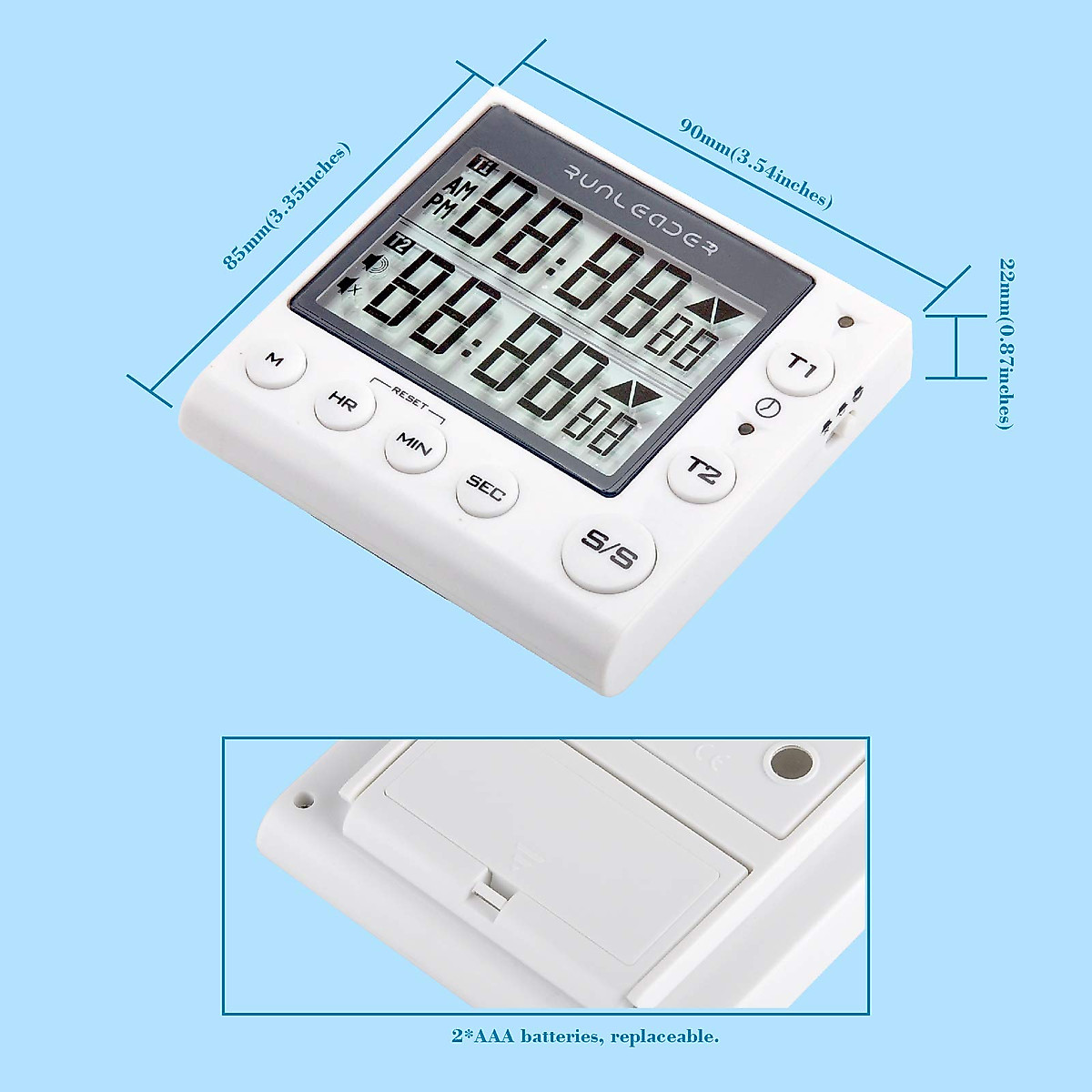Runleader Kitchen Timer, Bakery Timer, Digital Display Cooking Timer Count Down/Count Up Timer with Magnetic Back,Independent Button,Aloud Alarm,for Cooking Learning Sport Office(Battery Included)