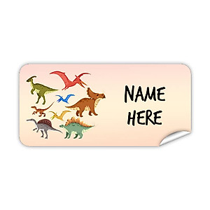 Personalized Name Labels - Cute Customized Designs for Both Babies and Kids - Great for School and Daycare - Easy-to-Apply Stickers Have a Glossy Finish – Waterproof - 42 ct. (Dinosaur Mix)