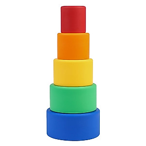 BLUE GINKGO Silicone Stacking Cups – Nesting & Sensory Stacking Toy for Toddlers | Open-Ended Montessori Toy with 5 Cups (Vibrant Colors)