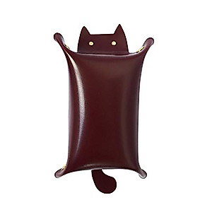 Coherny Creative Dice Cat Shape Leather Desktop Storage Tray Makeup Tray Key Coin Folding Tray Storage Box