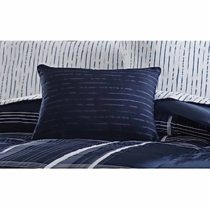 Mainstays Teen Modern Geometric Plaid Navy Blue Reversible Bedding Queen Comforter for Boys (8 Piece in a Bag)
