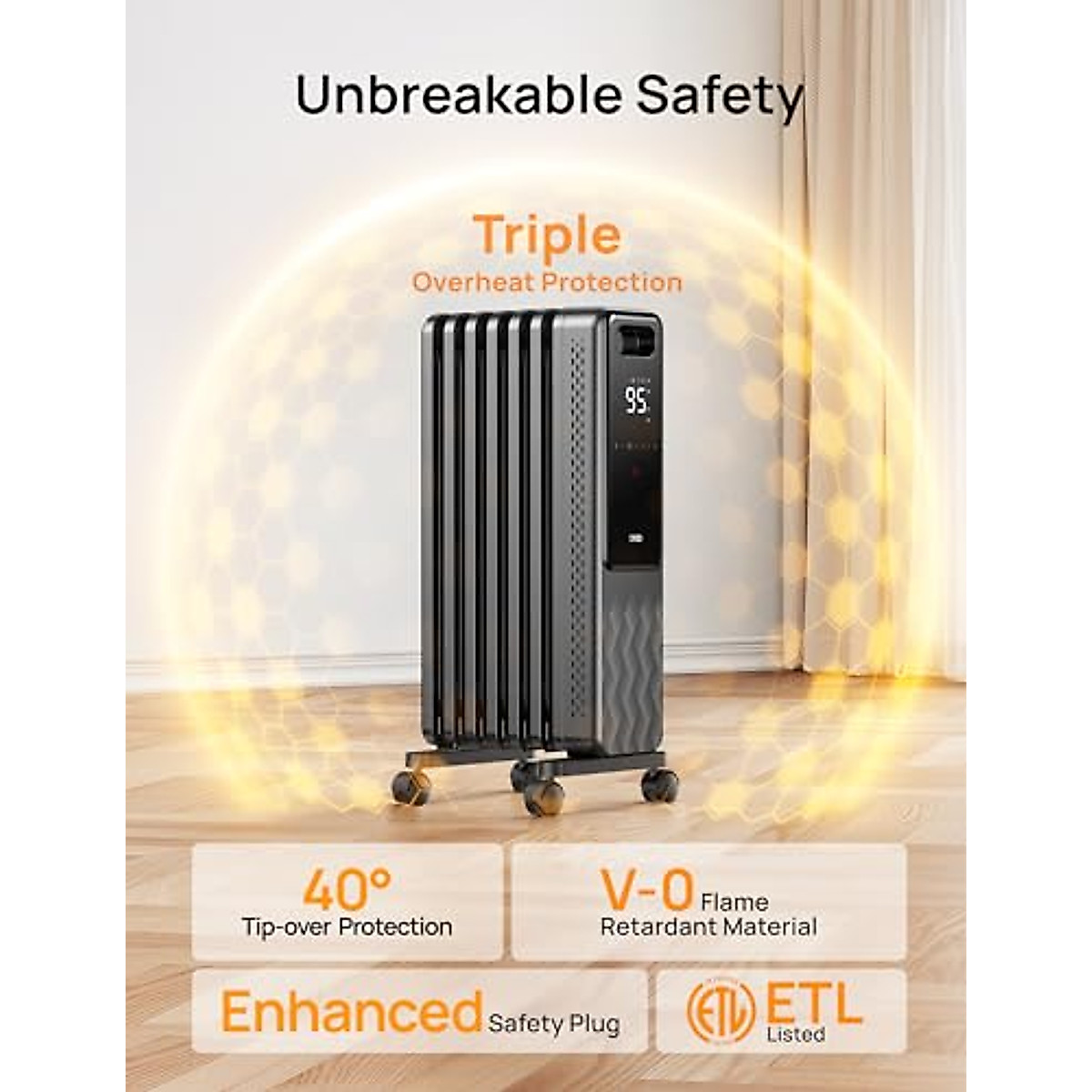 Dreo Oil Filled Radiator, Electric Radiant Heaters for indoor use Large Room with Remote Control, Child Lock, 4 Modes, Overheat & Tip-Over Protection, 24h Timer, Digital Thermostat, Quiet, 1500W