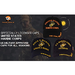 Trendy Zone 21 USMC Hat for Men and Women | Veteran Proudly Served Unisex Black US Marine Corps Cap, Officially Licensed Product | Semper Fi | Navy Blue