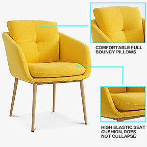 Mid-Back Computer Chair Upholstered Home Office Chair Fabric Armchair Desk Chair Bedroom Living Room Work Chair with Armrests (Yellow)