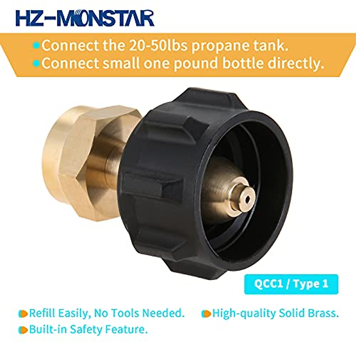 HZ-MONSTAR POL Propane Tank Adapter with Gauge Converts POL LP Tank Service Valve to QCC1/ Type1, Propane Refill Adapter Fits QCC1/ Type1 Propane Tank/ 1 lb Cylinder for RV Camper BBQ Gas Grill Heater