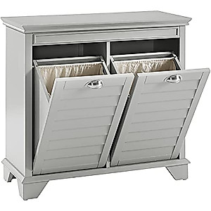 Crosley Furniture CF7003-GY Lydia Two-Compartment Tilt-Out Linen Hamper, Gray