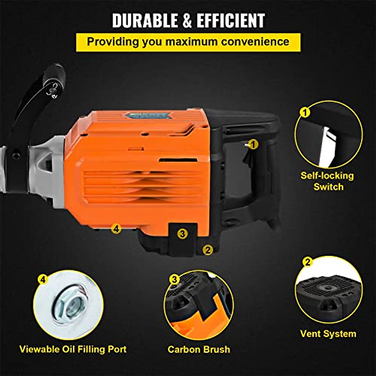 Mophorn 3500W Jack Hammer Demolition, Heavy Duty Electric Concrete Breaker Lock Speed Button 1400 BPM Chipping Hammer with Flat Chisel & Bull Point Chisel & Gloves