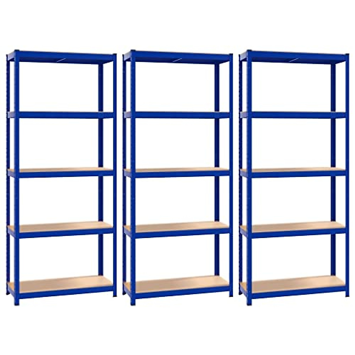 vidaXL Industrial Style 5-Layer Storage Shelves, 3-Piece Set, Blue - Galvanized Steel, Engineered Wood and Plastic for Residential and Commercial Use