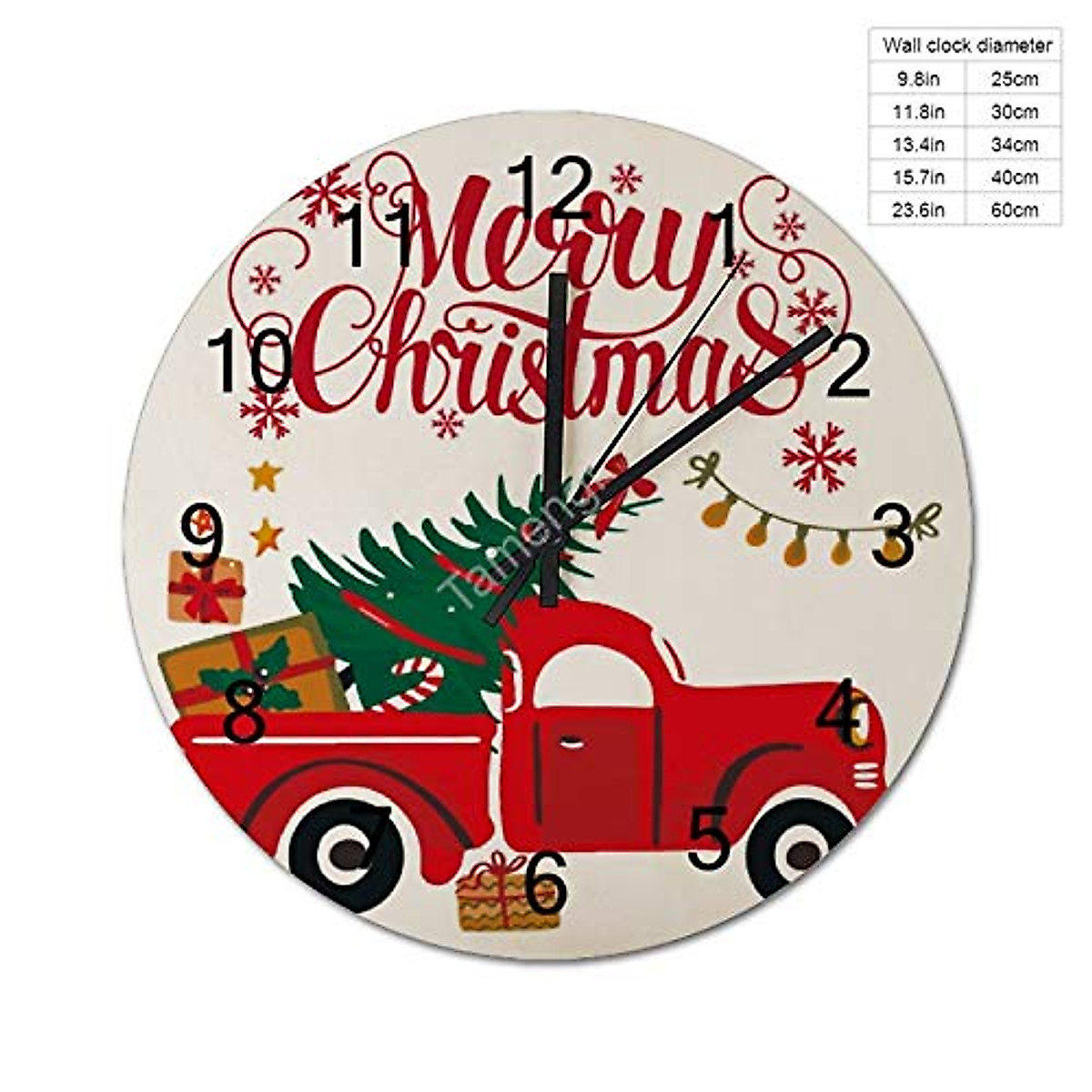 Tamengi Silent Battery Operated Wall Clock Merry Christmas Decorative Round Wooden Clock Easy to Read 16inch Wall Clock for Living Room/Bedroom/Kitchen