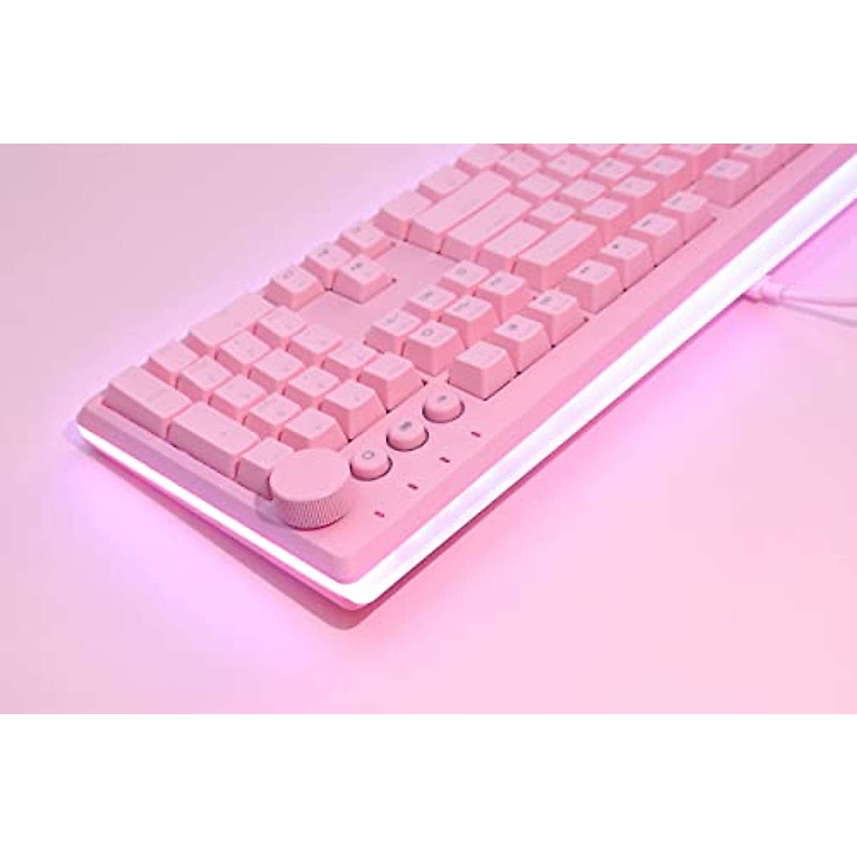 i-rocks K71M RGB Mechanical Gaming Keyboard with Media Control Knob, Gateron Switches (Brown), 104 Keys w/Full NKRO, PBT Keycaps, Multimedia Hotkeys, Detachable USB-C Cable and Onboard Storage, Pink