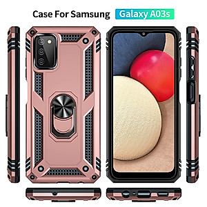 PUSHIMEI Galaxy A03S Case, Military Grade 16ft Drop Tested, Ring Holder Kickstand, with Screen Protector - Rose Gold